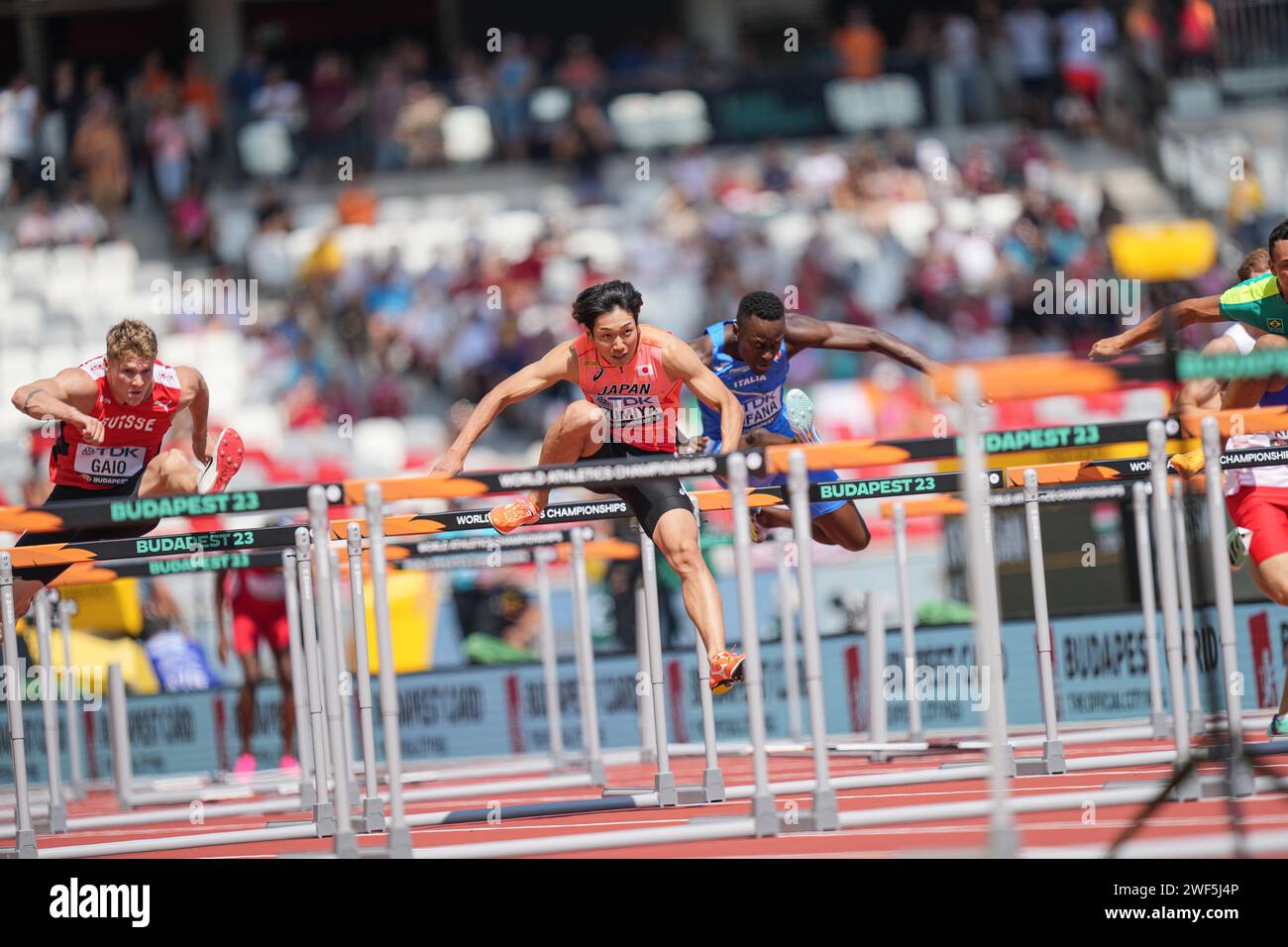Shunsuke IZUMIYA participating in the 110 meters hurdles at the World ...