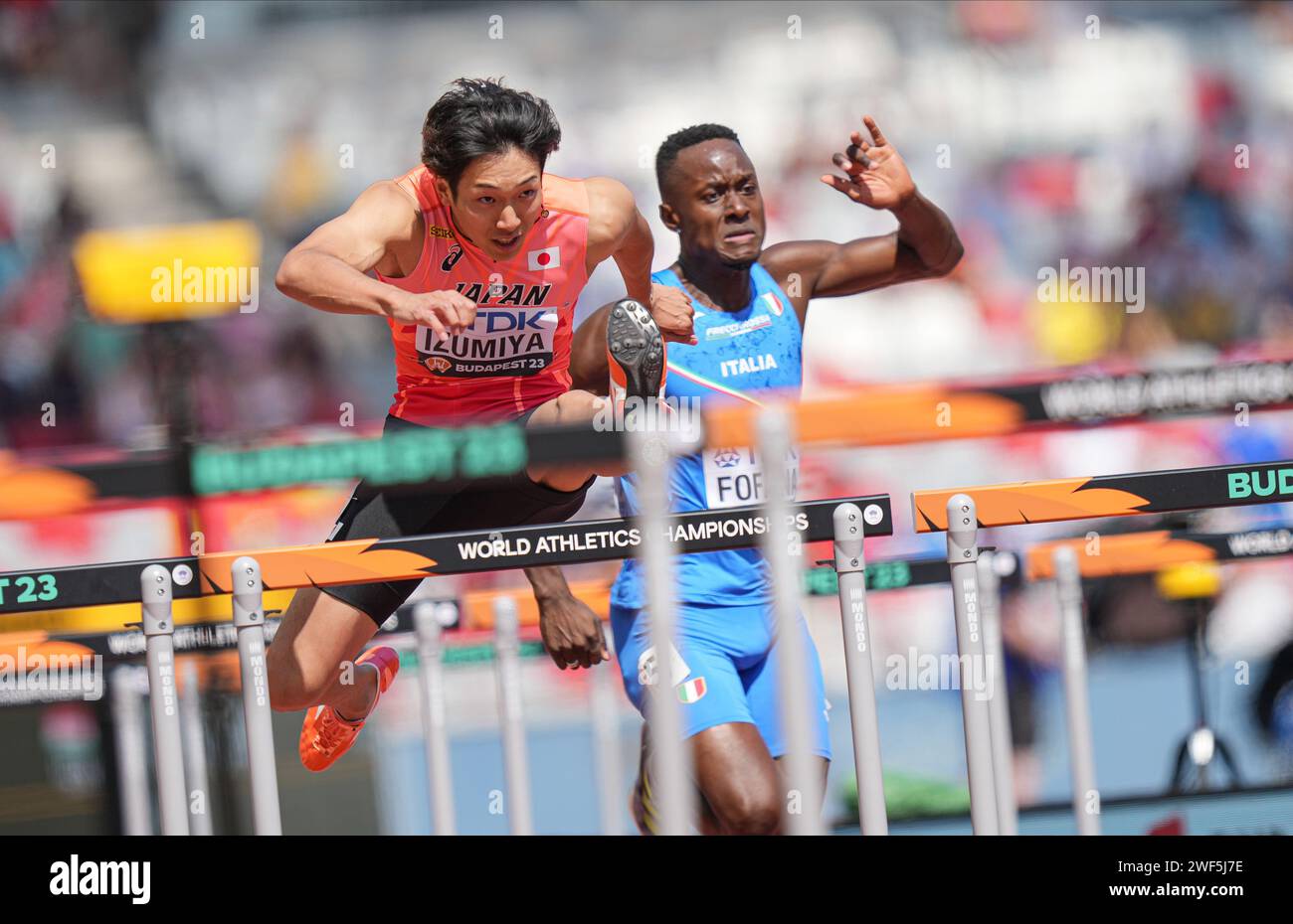 Shunsuke IZUMIYA participating in the 110 meters hurdles at the World ...