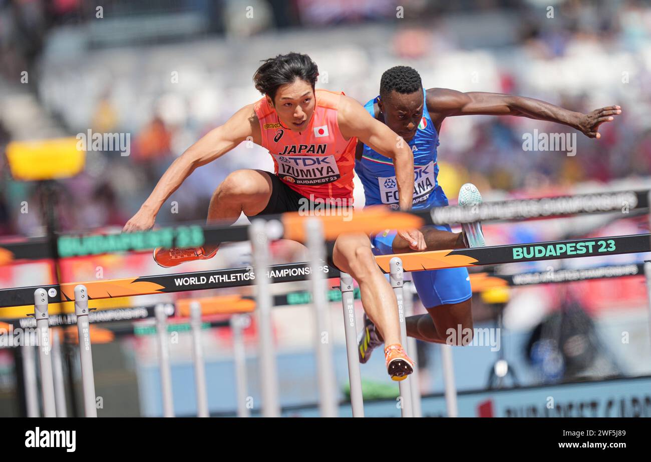 Shunsuke IZUMIYA participating in the 110 meters hurdles at the World ...