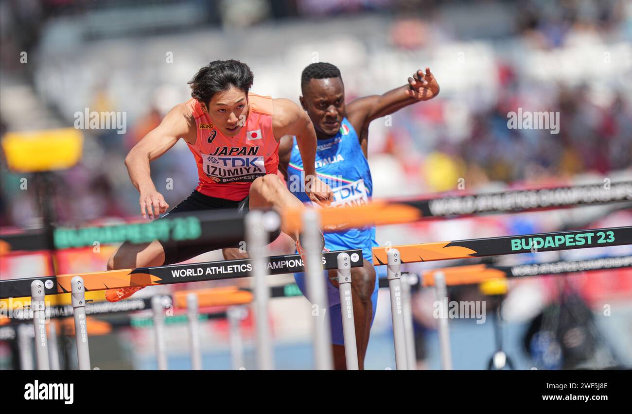 Shunsuke IZUMIYA participating in the 110 meters hurdles at the World ...