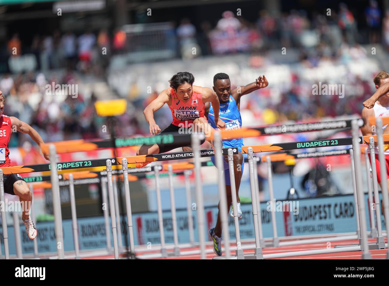 Shunsuke IZUMIYA participating in the 110 meters hurdles at the World ...