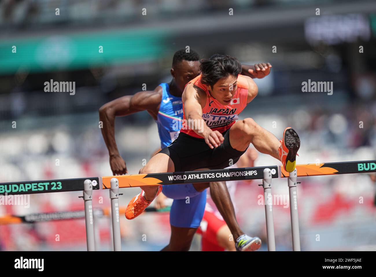 Shunsuke IZUMIYA participating in the 110 meters hurdles at the World ...