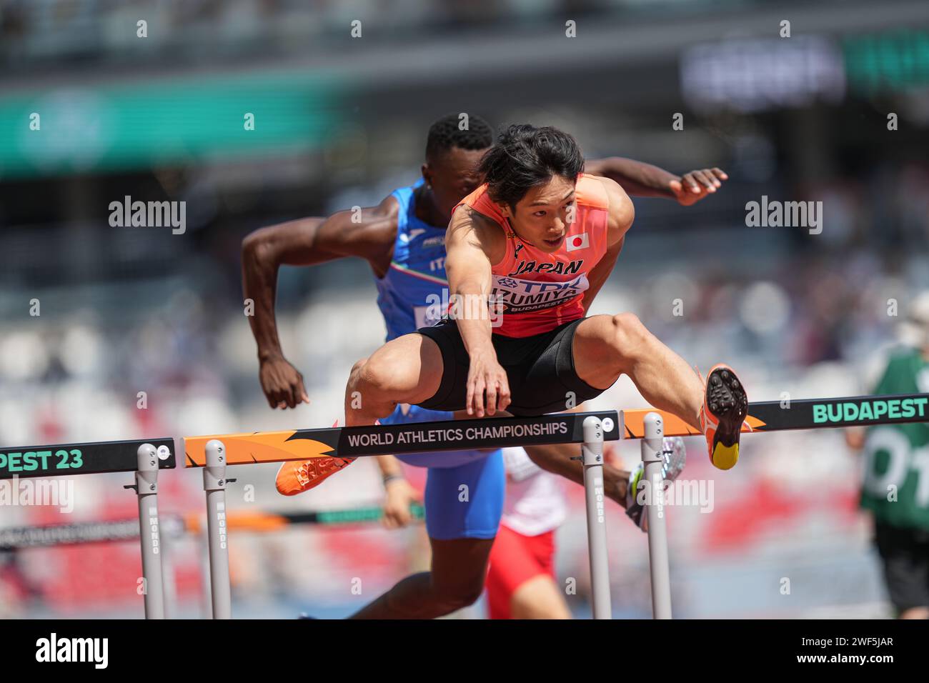 Shunsuke IZUMIYA participating in the 110 meters hurdles at the World ...
