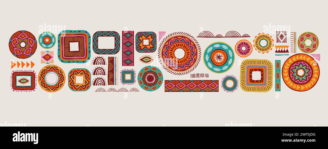 African pattern elements, symbols, icons. Colorful tribal, Aztec ...