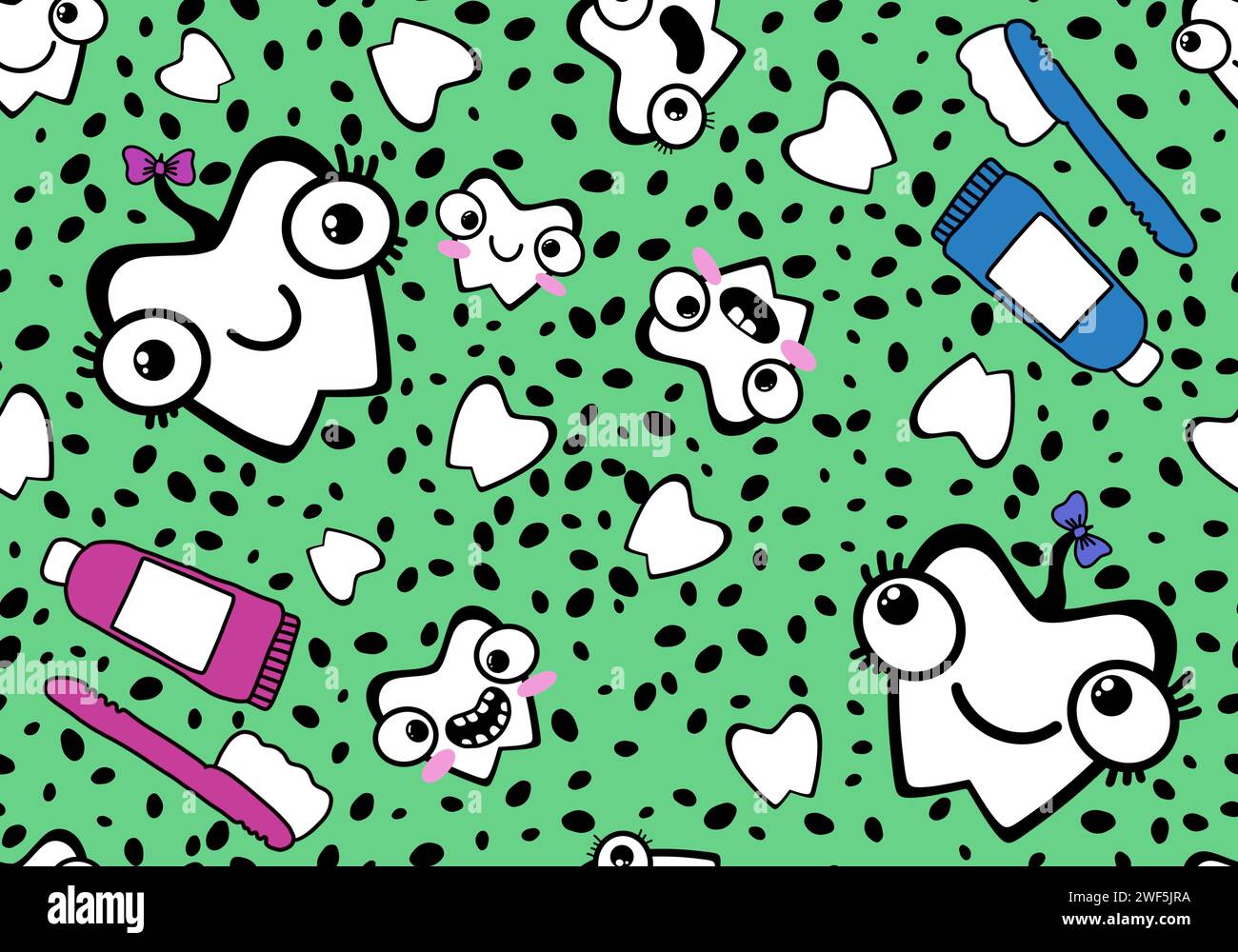 Cartoon kawaii retro medicine design seamless teeth and toothpaste ...