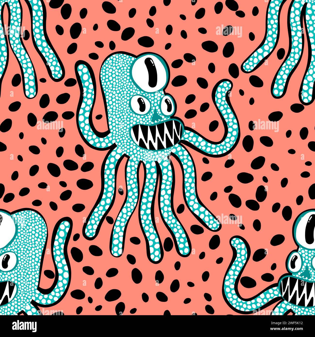 Cartoon space monsters seamless octopus pattern for wrapping paper and ...