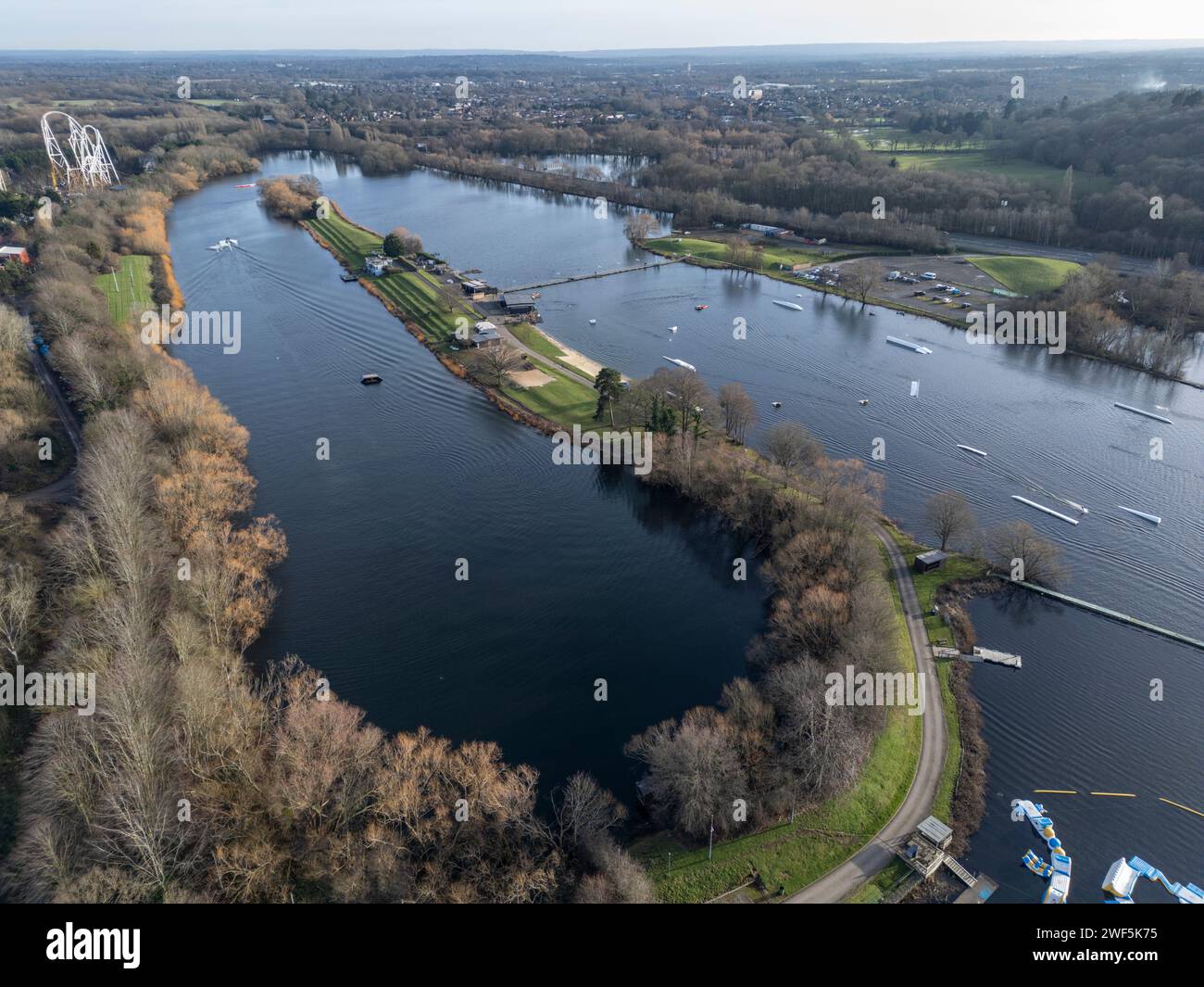Aerial view of Thorpe Lakes Aqua Park, Surrey, England, UK Stock Photo ...