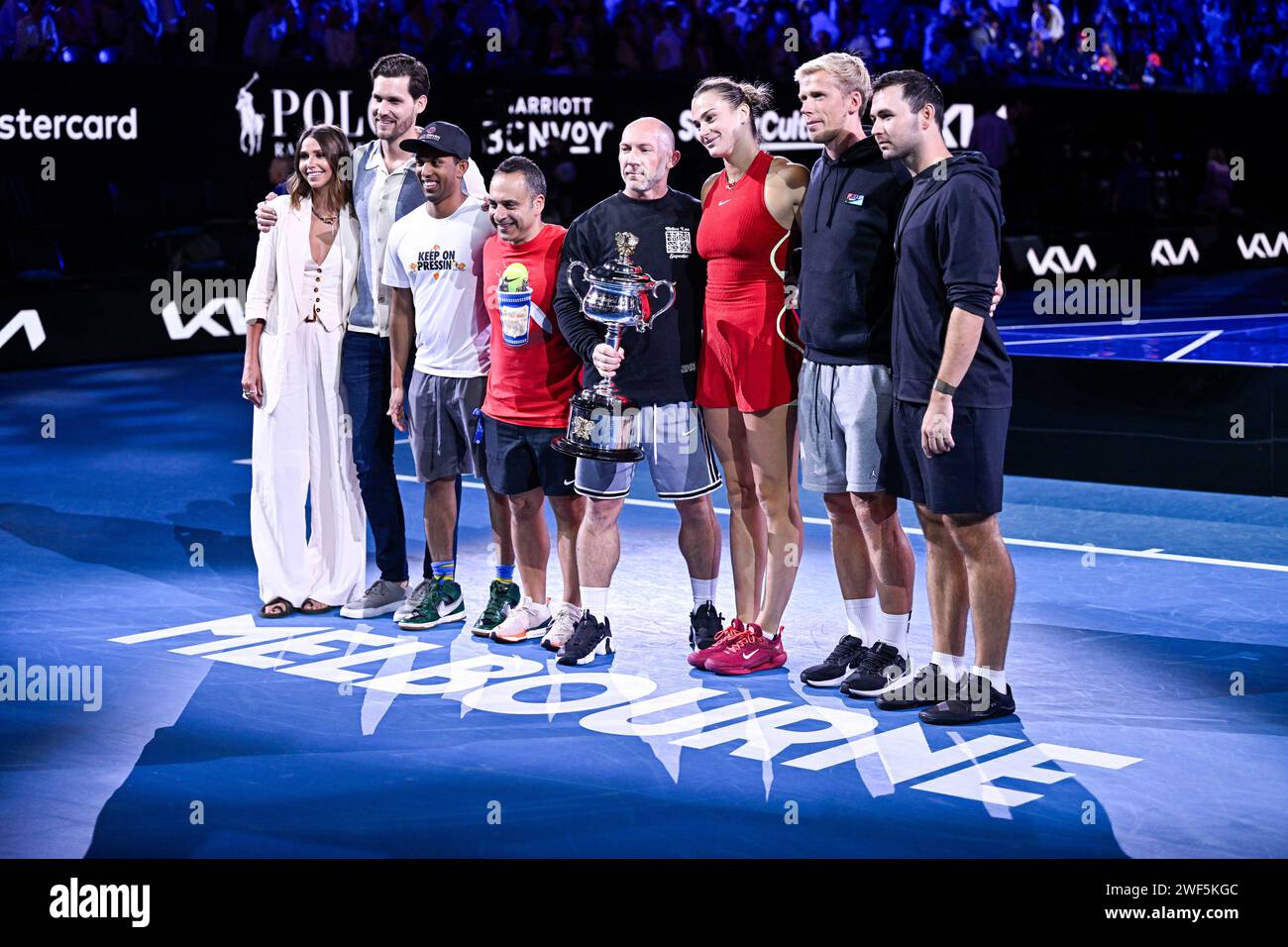 Paris, France. 27th Jan, 2024. Aryna Sabalenka with her team and coach ...