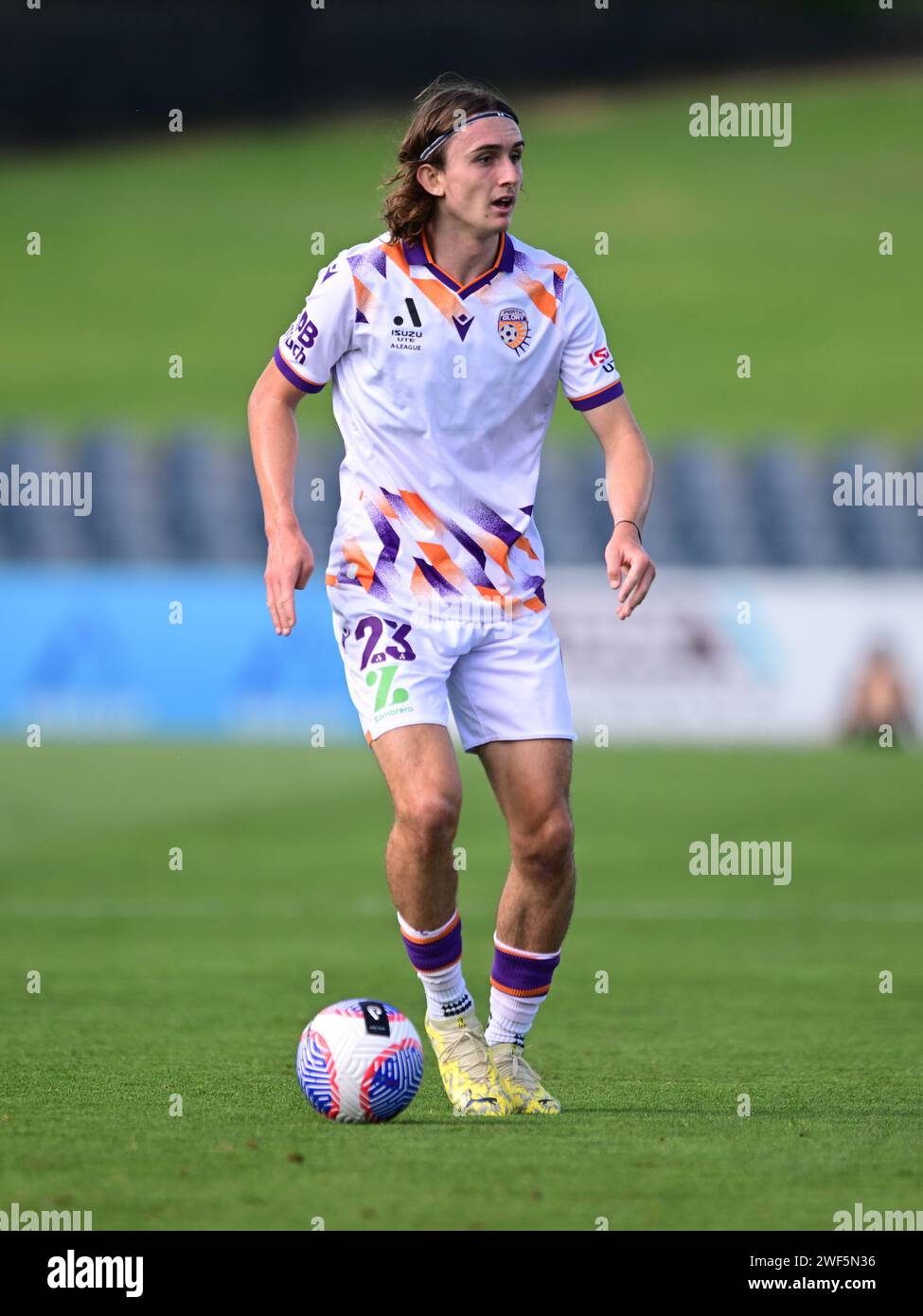Leumeah, Australia. 28th Jan, 2024. Daniel Bennie of Perth Glory FC is ...