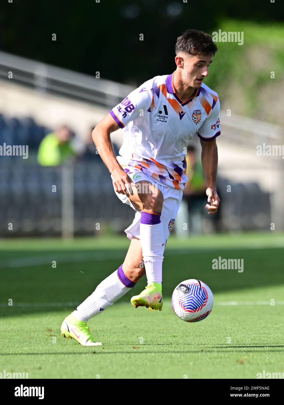 Leumeah, Australia. 28th Jan, 2024. Luke Ivanovic of Perth Glory FC is ...