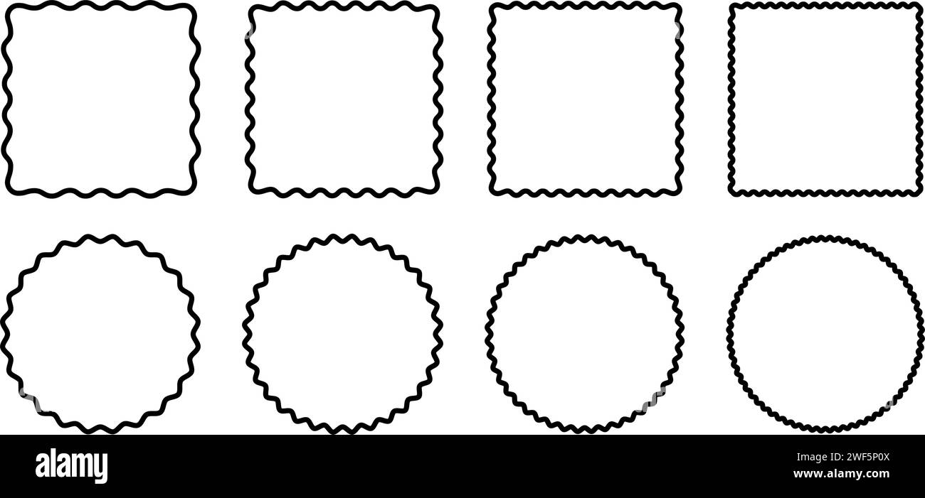 Set Of Circle And Square Frames With Wavy And Zigzag Edges Rectangular And Round Shapes With