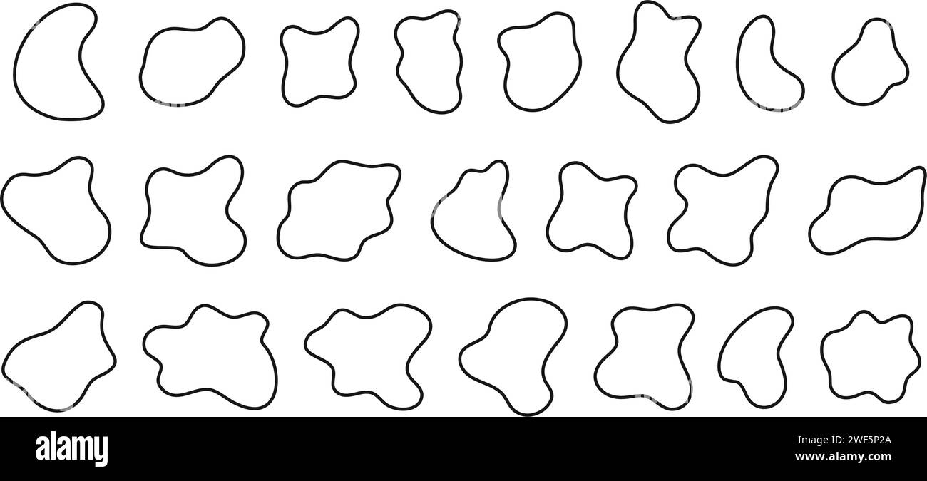 Set Of Irregular Amorphous Shapes Uneven Blots Asymmetric Blobs Liquid Ink Spots Distorted