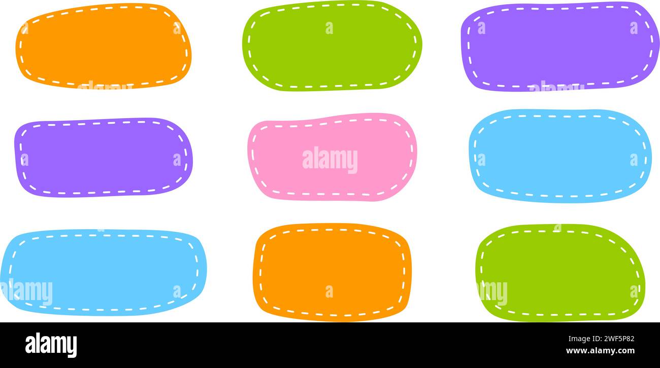 Hand drawn rectangle shapes with dashed stitches. Cute organic ...