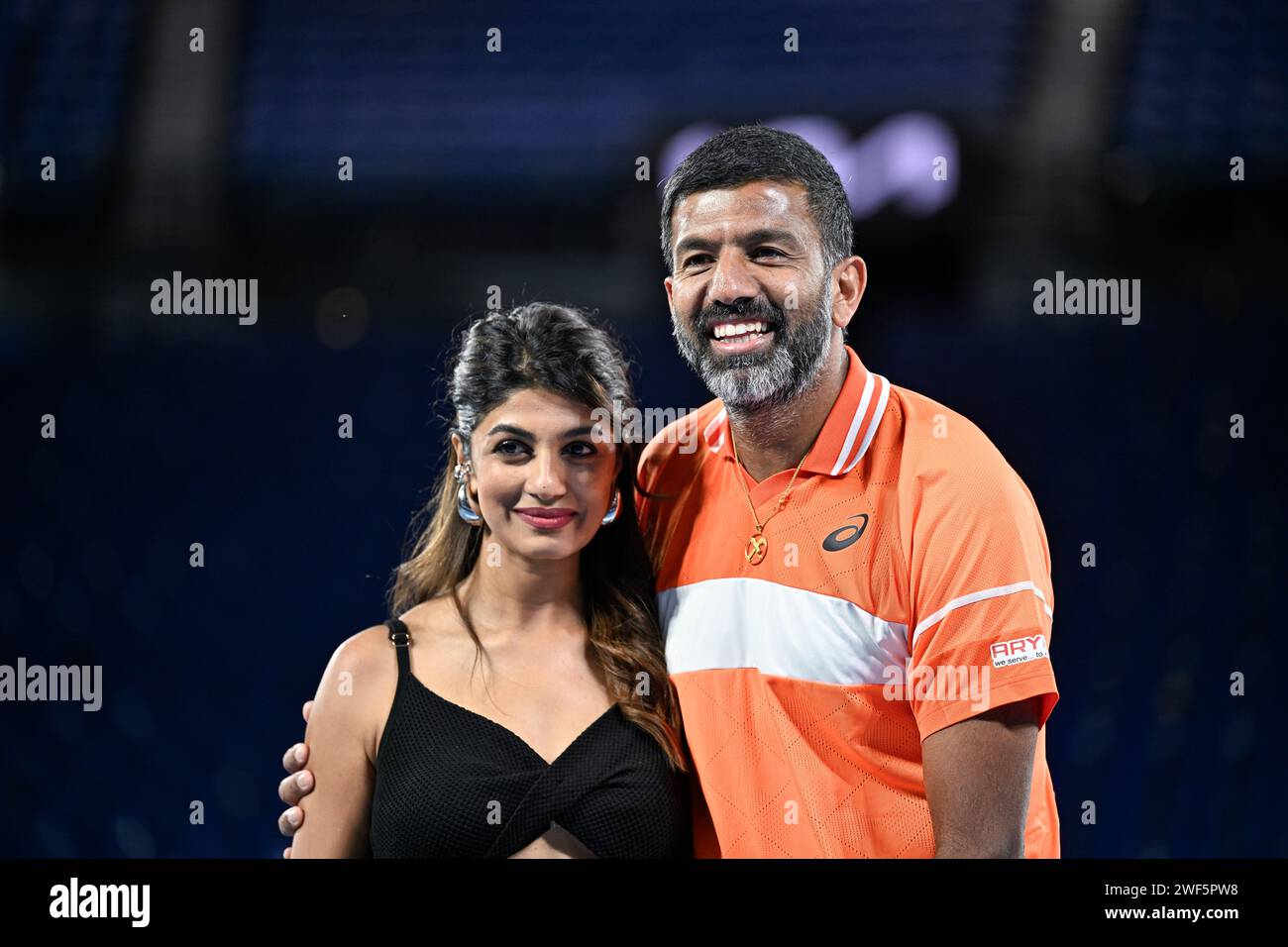 Paris, France. 27th Jan, 2024. Rohan Bopanna with his wife Supriya ...