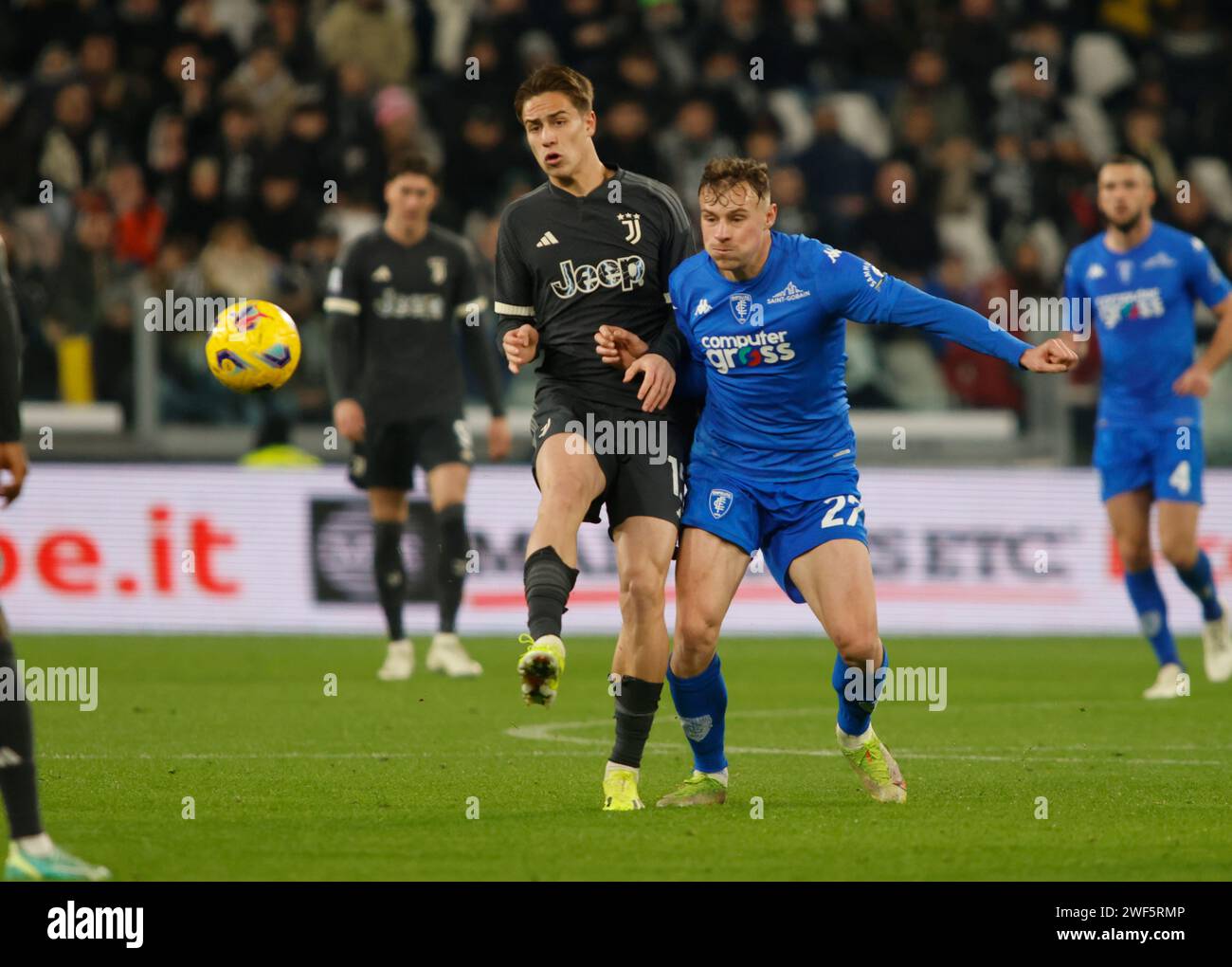 Kenan Yildiz of Juventus (L) and Daniel Maldini of Empoli Fc (R) seen ...