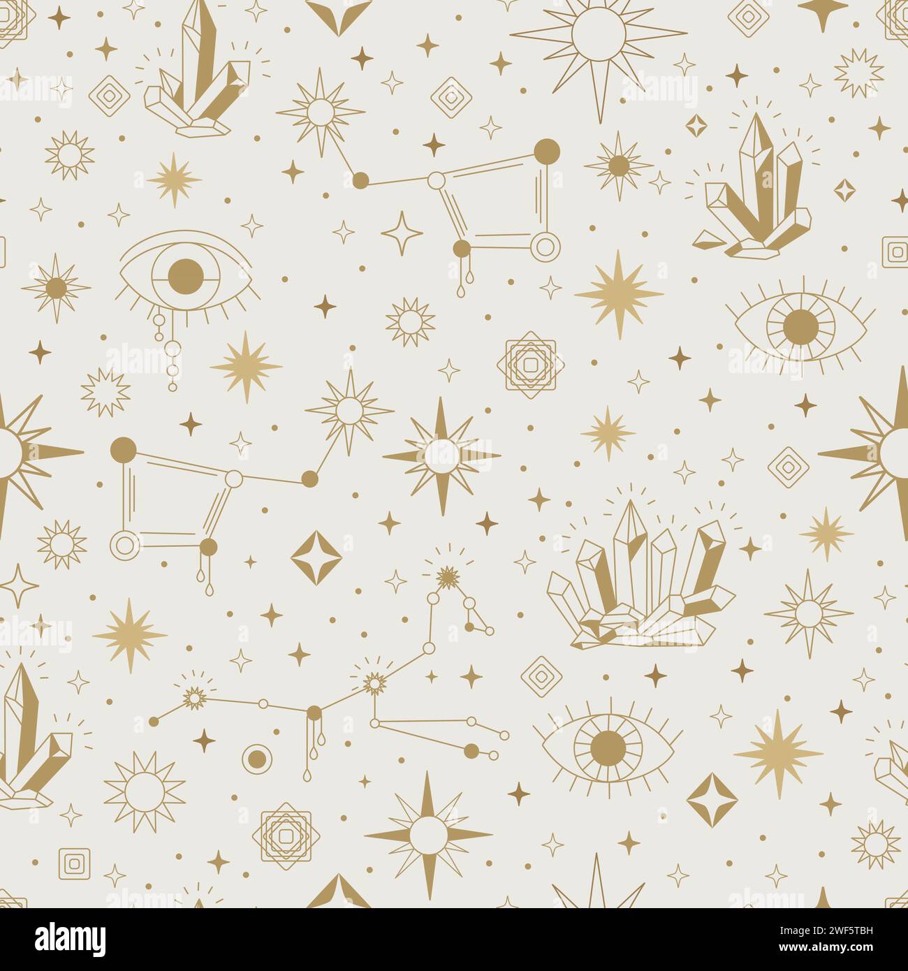 Vector magic seamless pattern with golden constellations, magic eyes ...