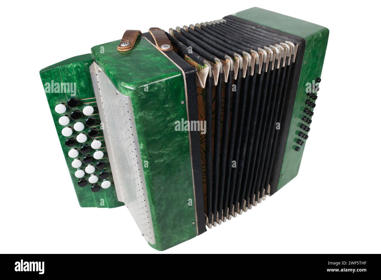 Small retro bayan (accordion). Folk musical instrument. Isolated on ...