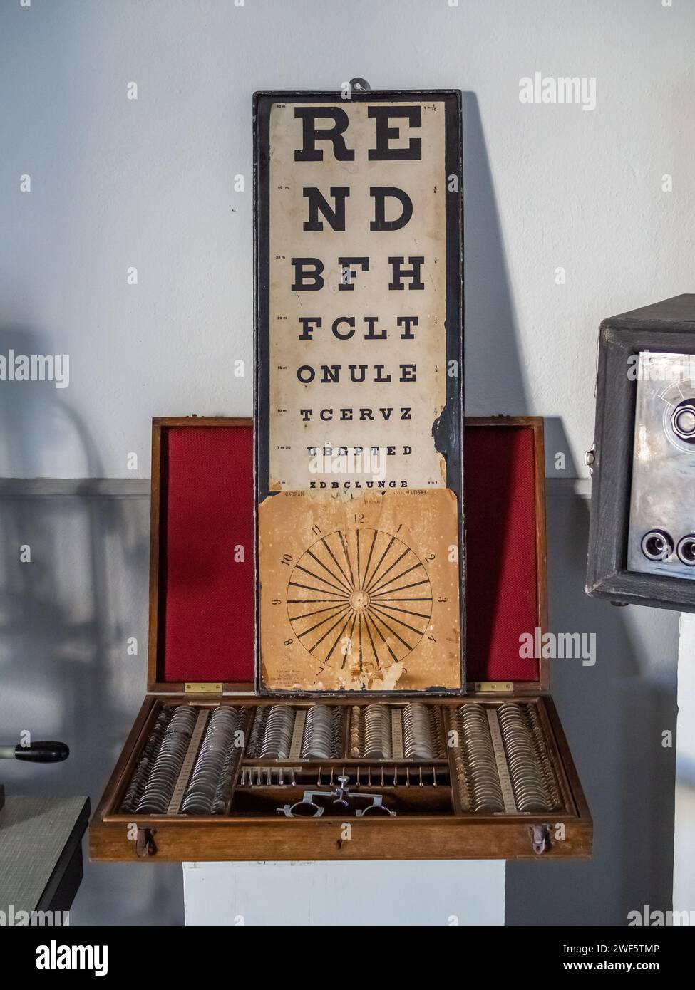 Vintage old medical device in an exhibition of old medical devices ...