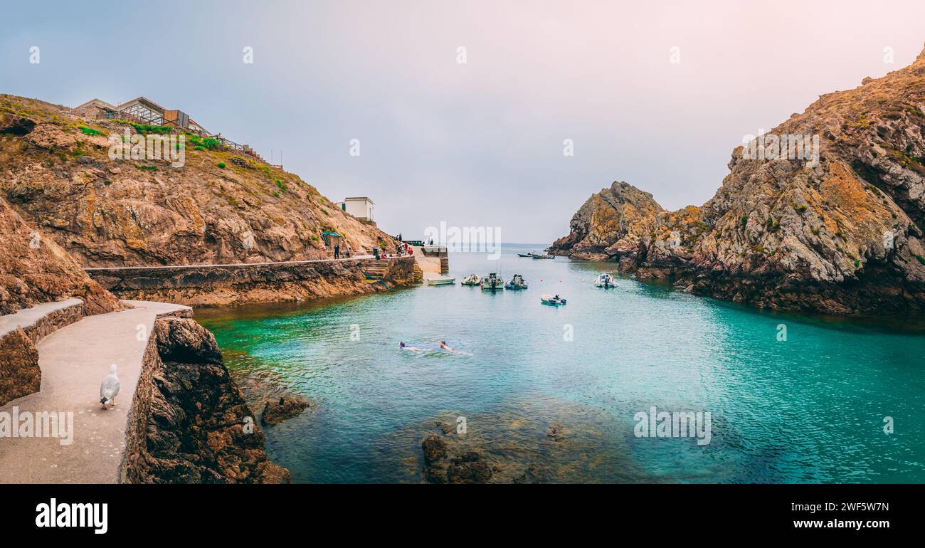 The harbour of the island, with rental boats Stock Photo - Alamy