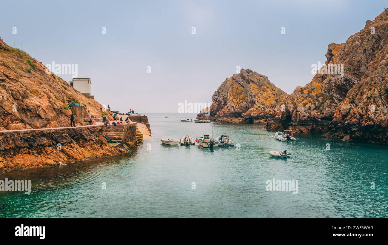 The harbour of the island, with rental boats Stock Photo - Alamy