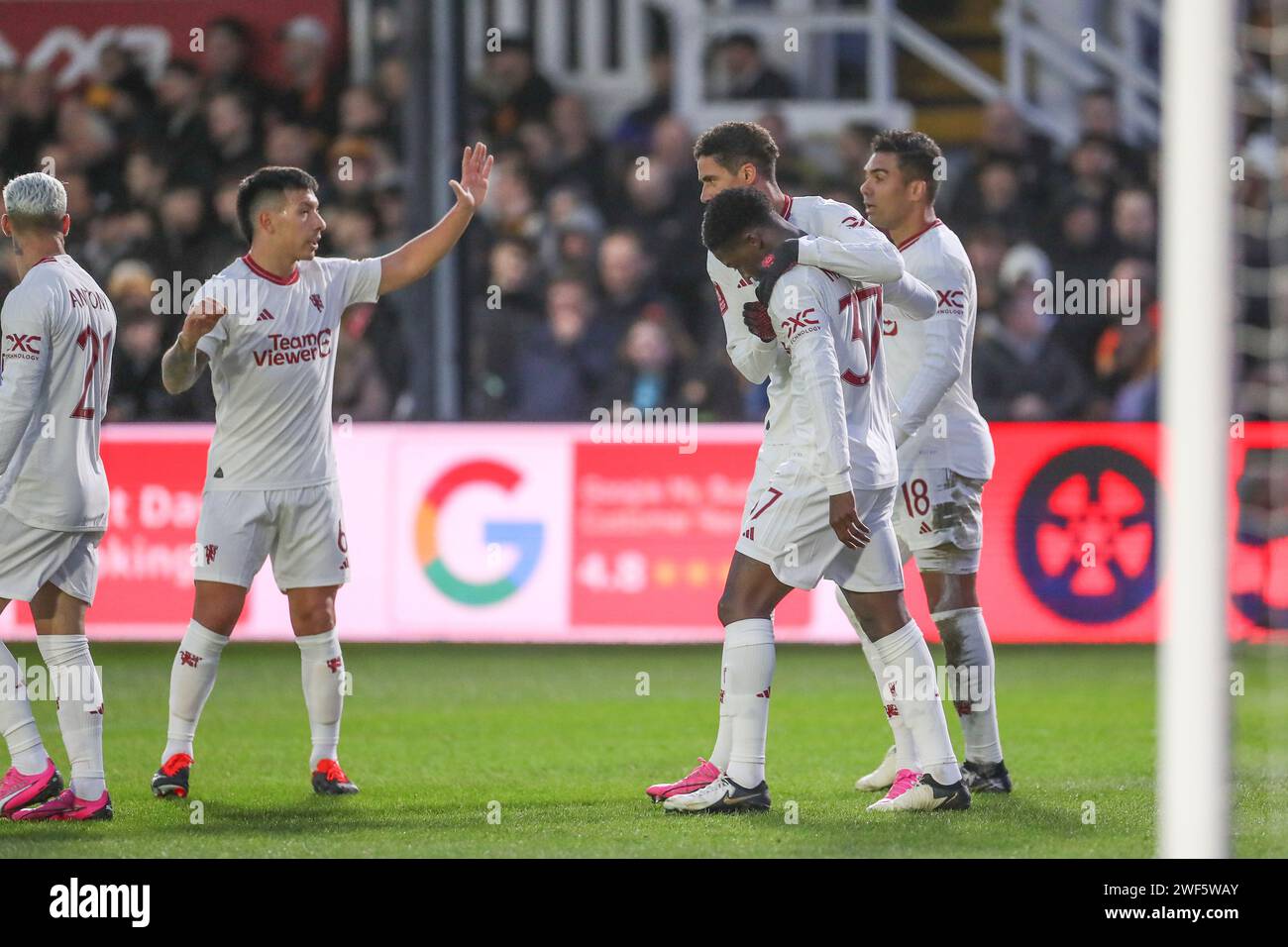 Newport, UK. 28th Jan, 2024. Manchester United midfielder Kobbie Mainoo ...