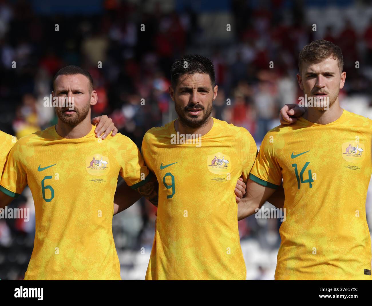 DOHA, QATAR - JANUARY 28: Martin Boyle, Bruno Fornaroli, Riley McGree ...