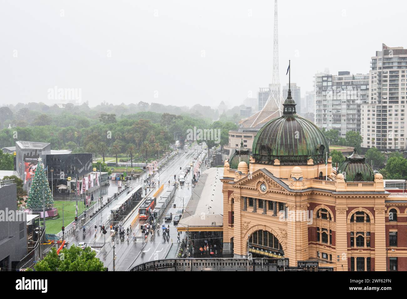 View of Flinders Street Railway Station and Swanston Street towards the ...