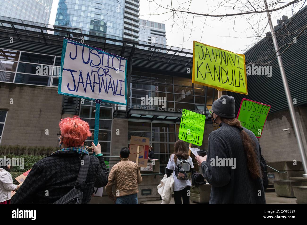 Seattle, USA. 28th Jan 2023 Protestors gather outside the Seattle ...