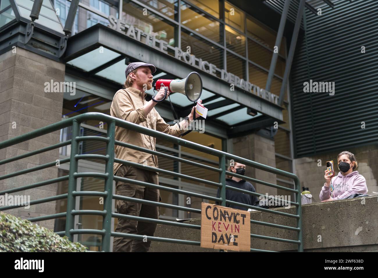 Seattle, USA. 28th Jan 2023 Protestors gather outside the Seattle ...
