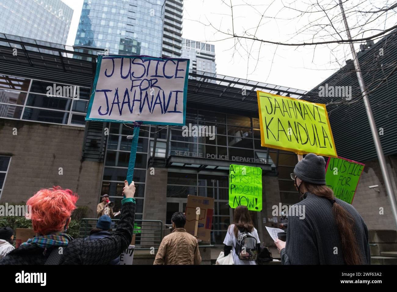 Seattle, USA. 28th Jan 2024 Protestors gather outside the Seattle ...