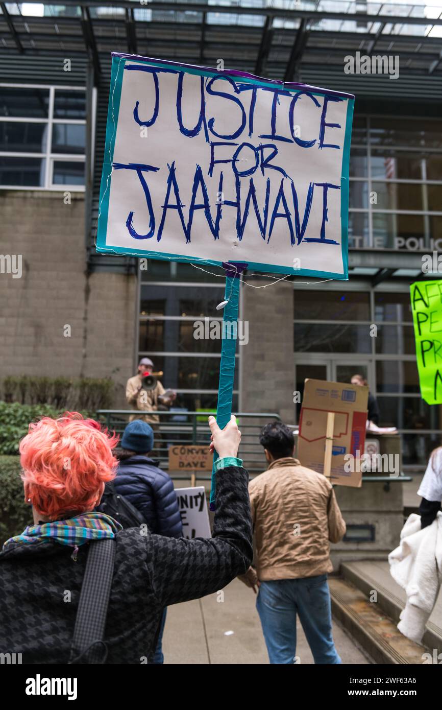 Seattle, USA. 28th Jan 2023 Protestors gather outside the Seattle ...