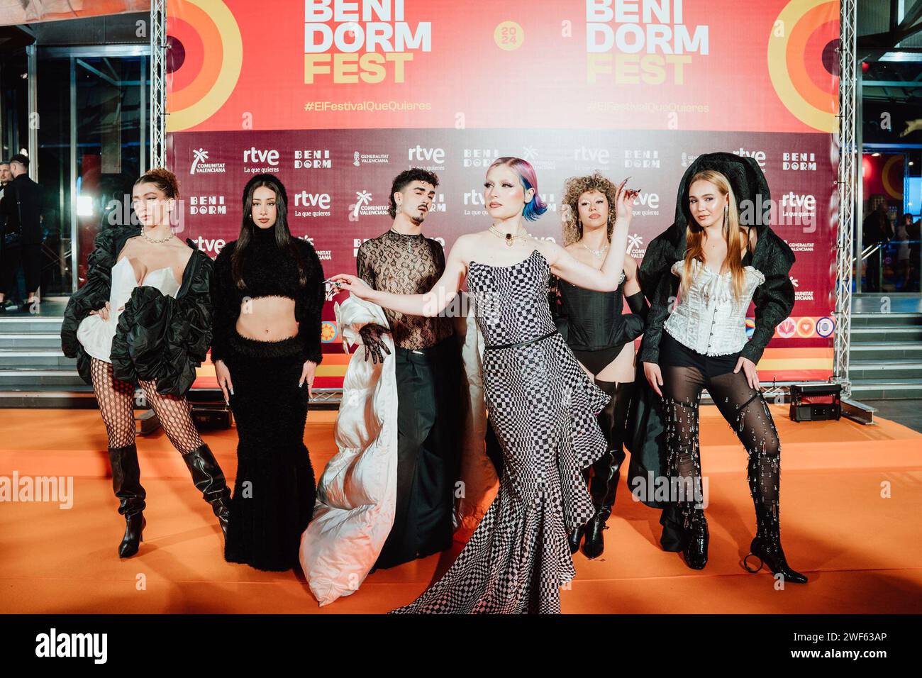 Singer Sofia Coll (3r) poses during the orange carpet of the Benidorm ...