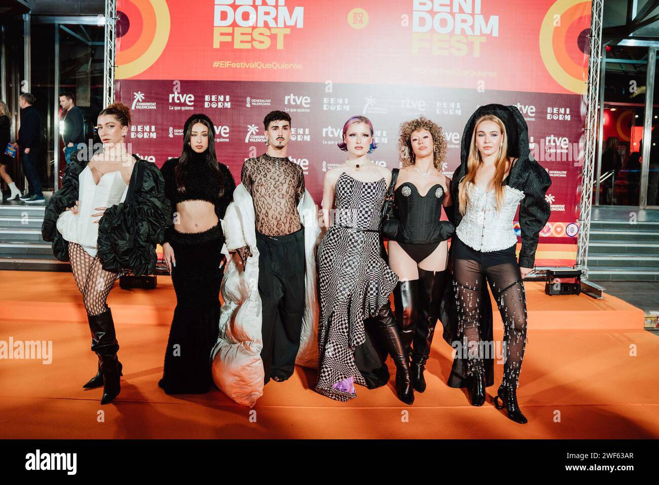 Singer Sofia Coll (3r) poses during the orange carpet of the Benidorm ...