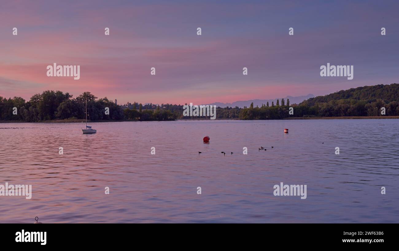 Sunset Overlooking Lake Bodensee in Germany. Bodensee Lake Sunset ...
