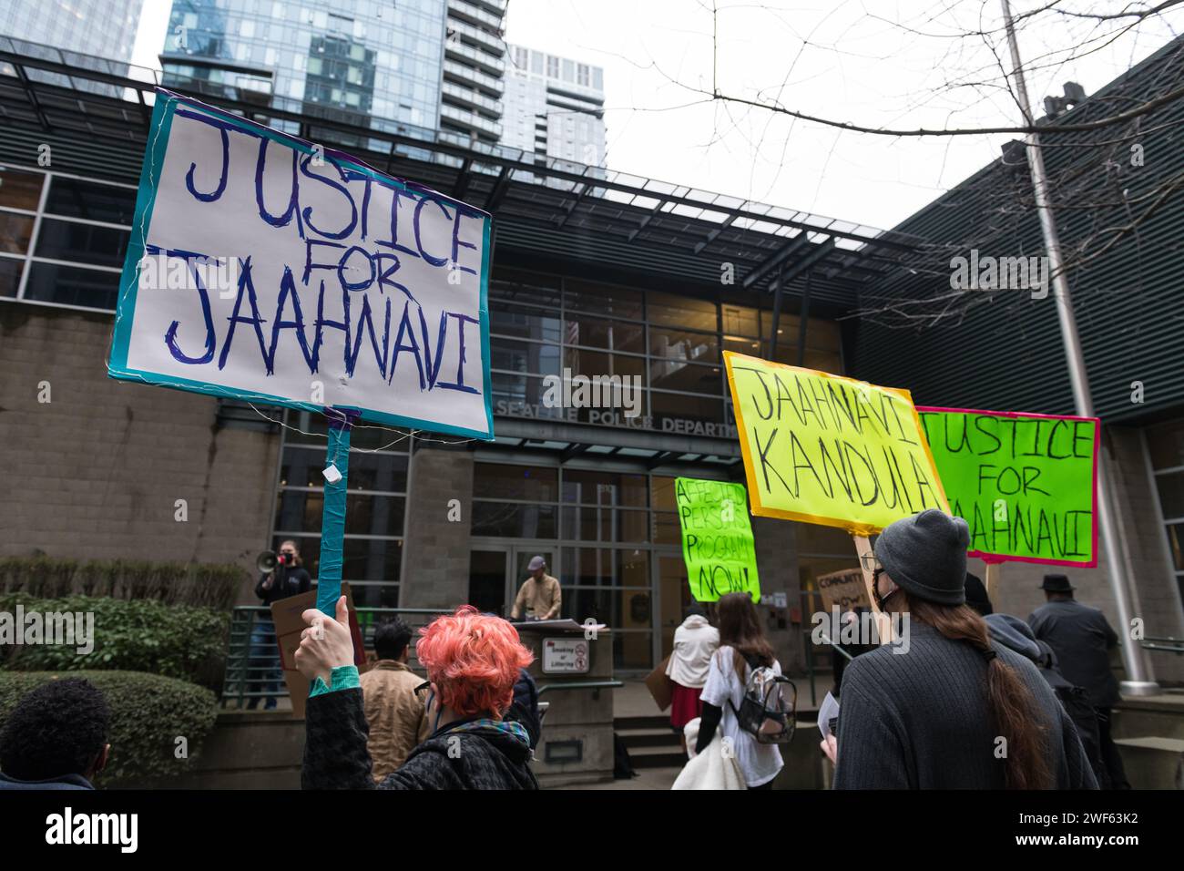 Seattle, USA. 28th Jan 2024 Protestors gather outside the Seattle ...