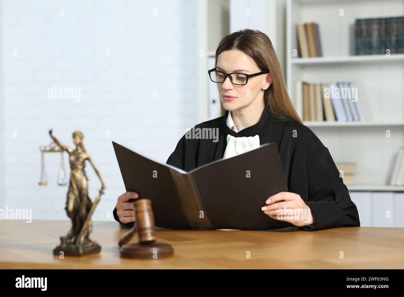 Judge with folder working indoors, selective focus Stock Photo - Alamy