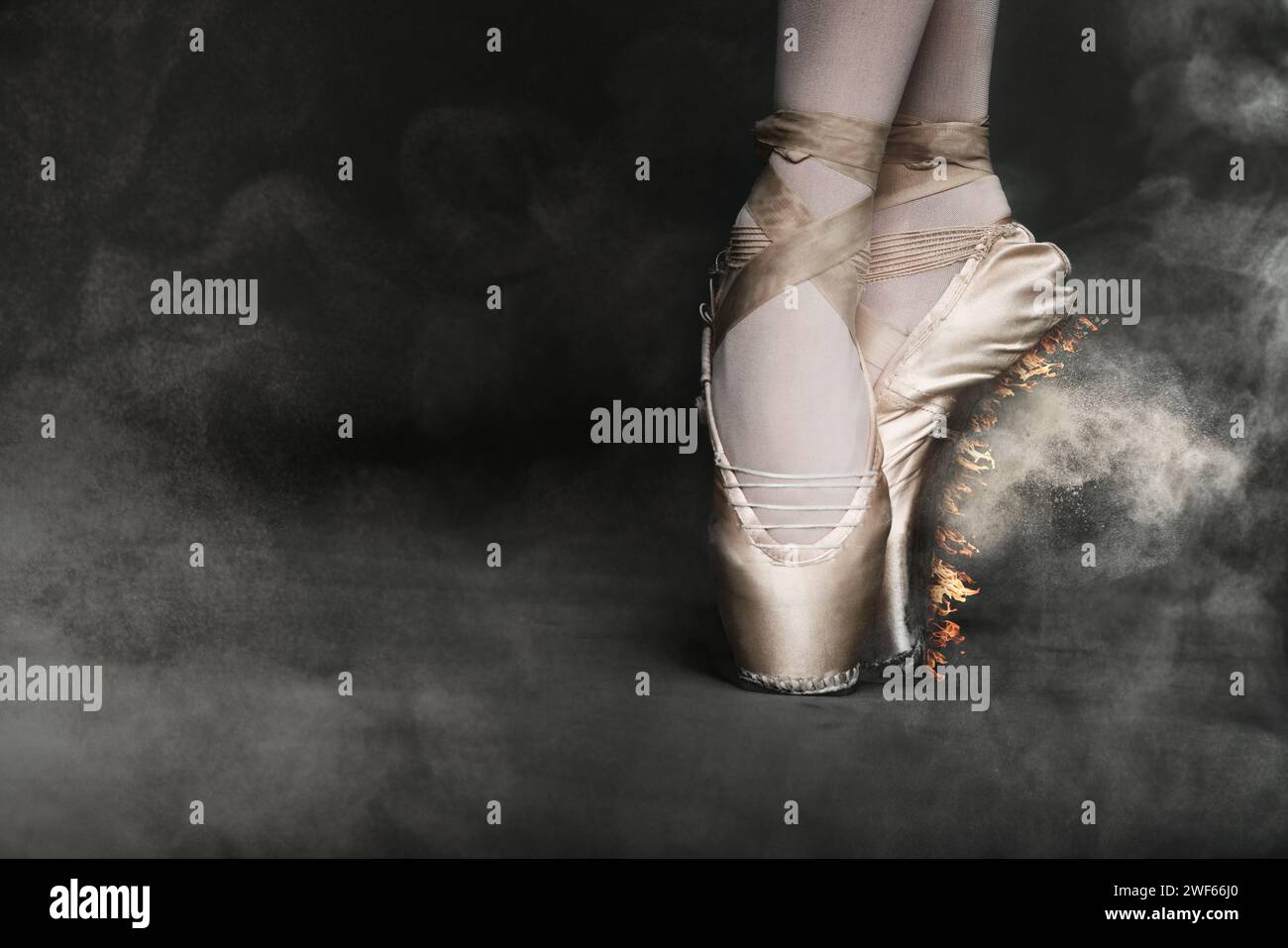 Perfection in ballet. Woman dancing on scene, closeup. Pointe shoe sole ...