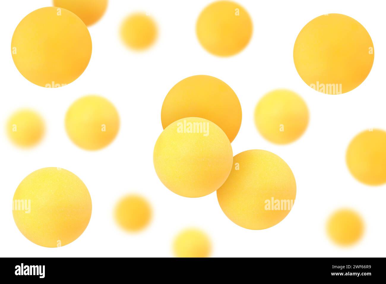 Many table tennis balls falling on white background Stock Photo - Alamy