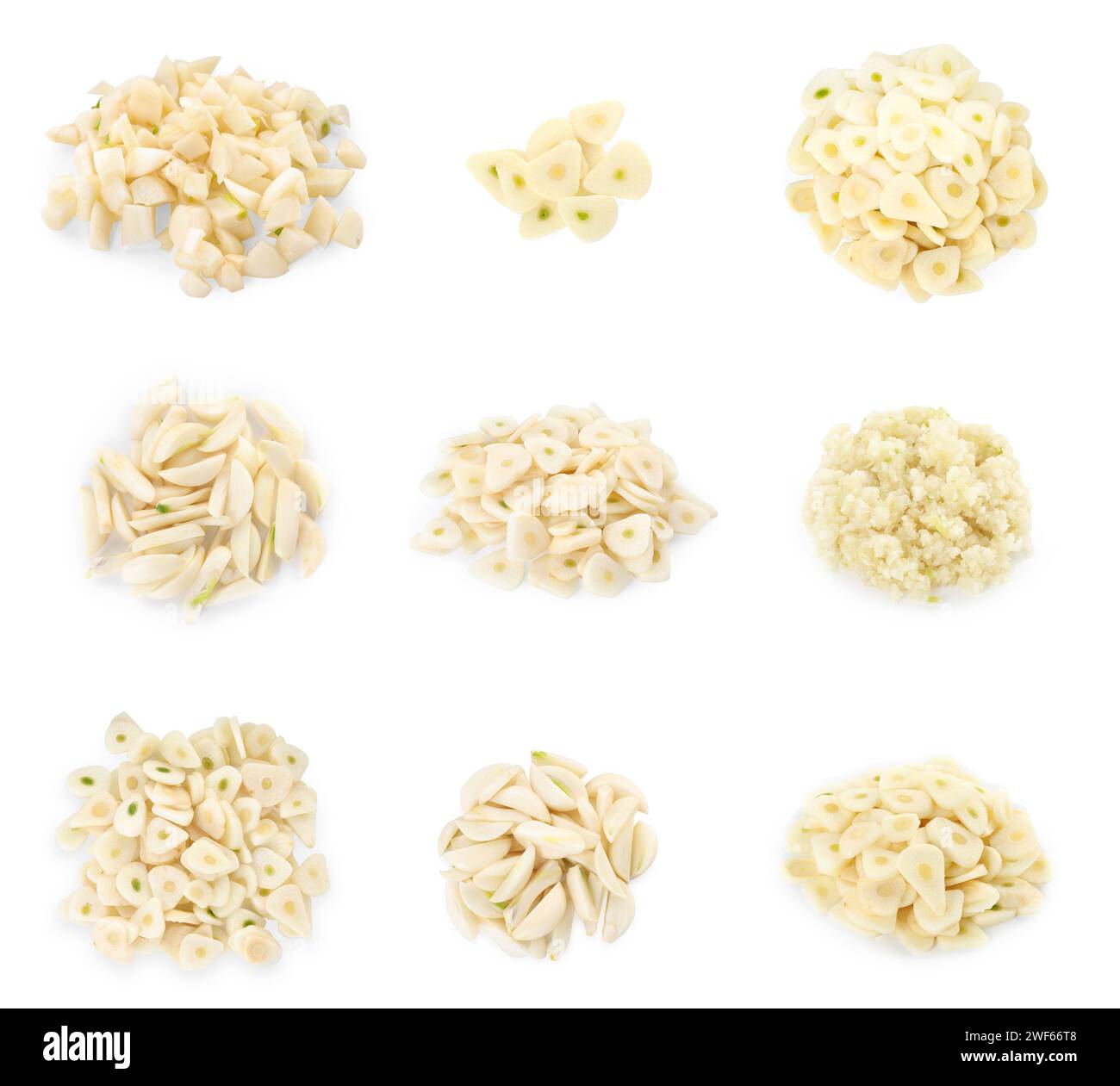 Cut fresh garlic isolated on white, set Stock Photo - Alamy