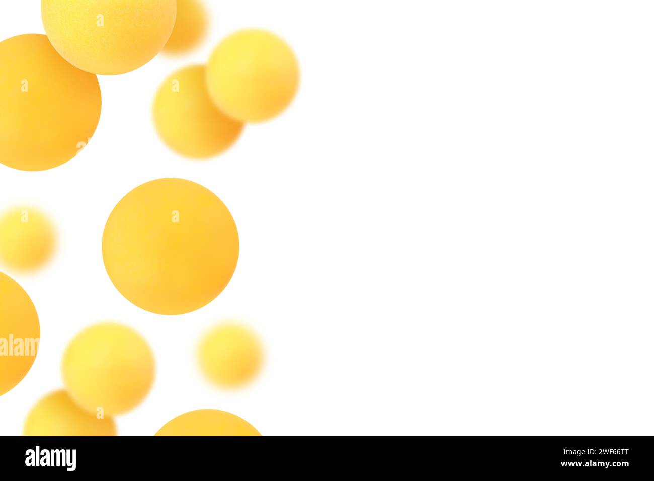 Many table tennis balls falling on white background Stock Photo - Alamy