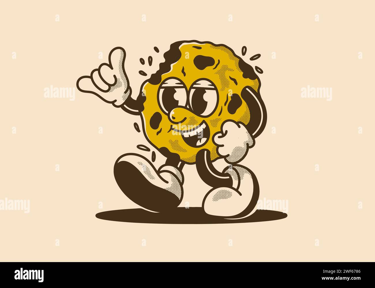 Mascot character design of a walking cookies in retro style Stock ...