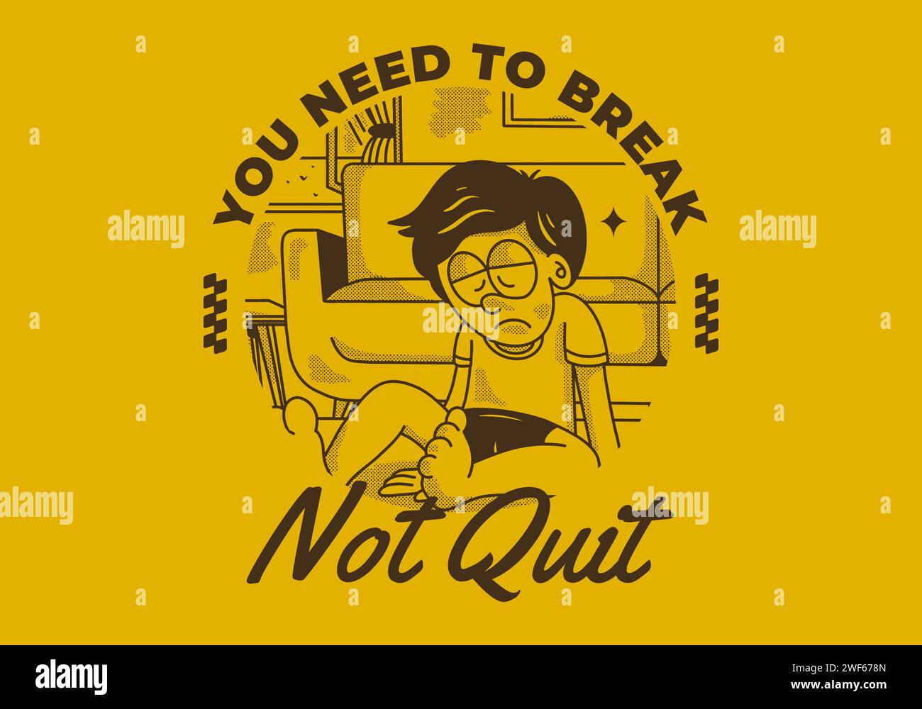 You need to break, Not quit. Vintage illustration of a sad boy Stock ...