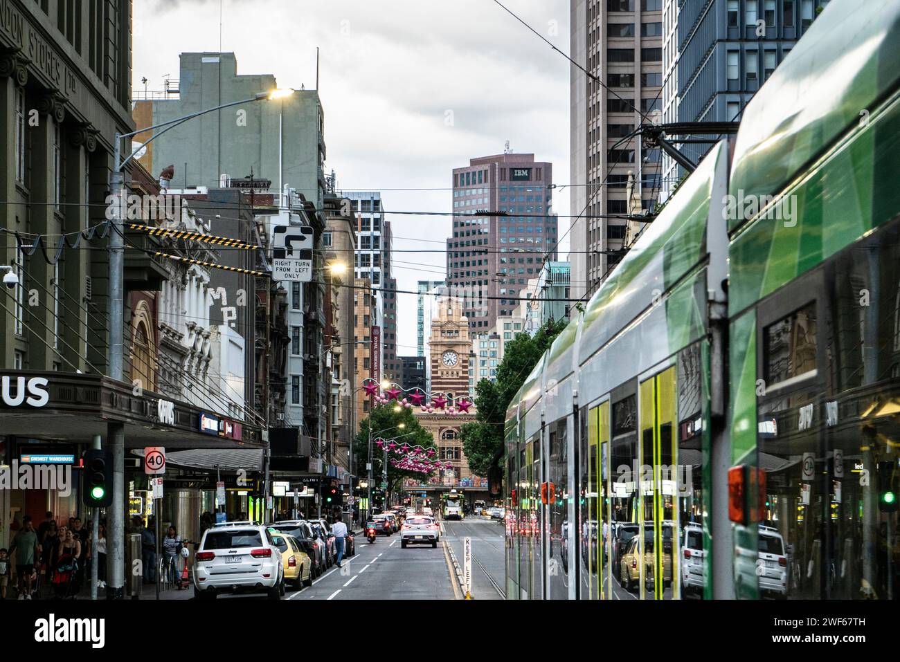 Trams along Elizabeth Street, Melbourne CBD, Victoria, Australia Stock ...