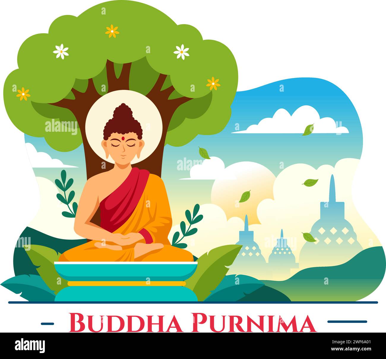 Happy Buddha Purnima Vector Illustration of Vesak Day or Indian ...
