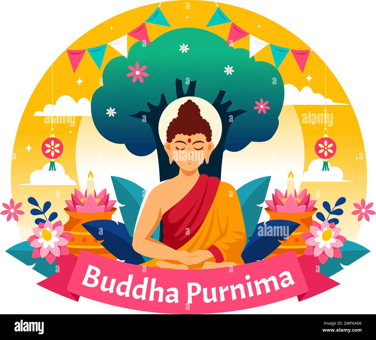 Happy Buddha Purnima Vector Illustration of Vesak Day or Indian ...