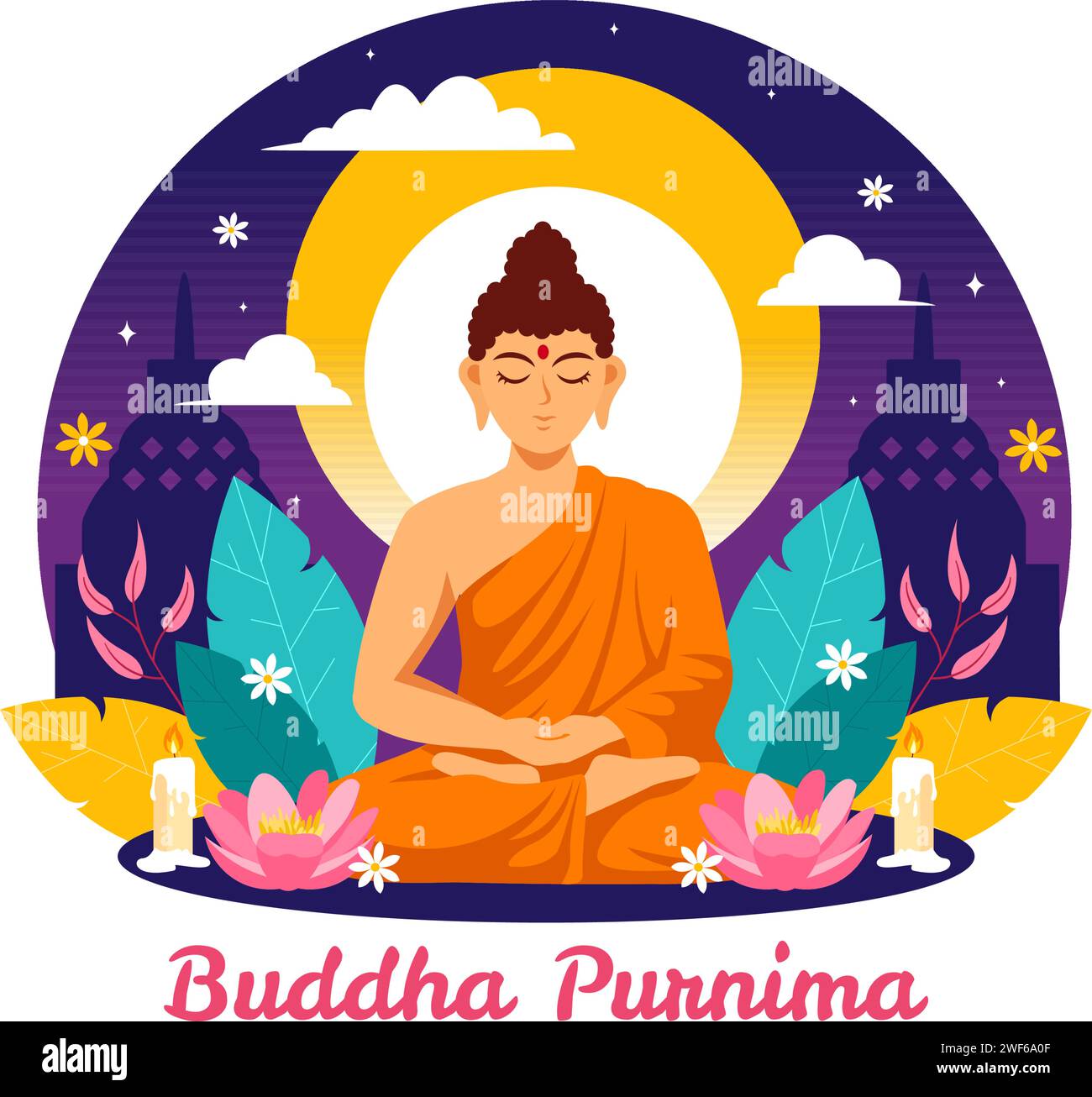 Happy Buddha Purnima Vector Illustration of Vesak Day or Indian ...