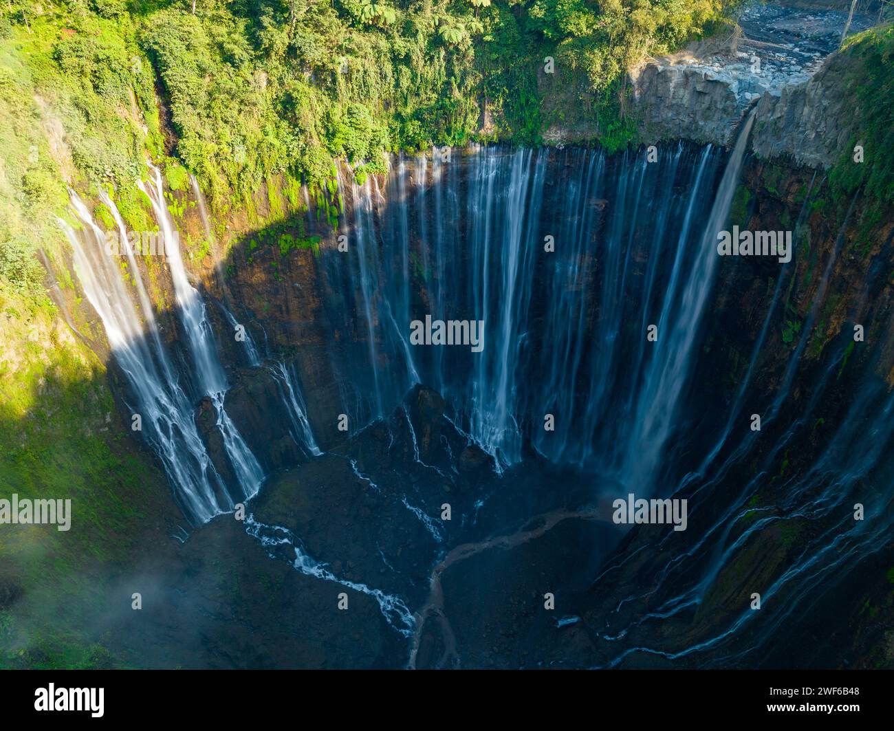 Aerial view of Panorama Tumpak Sewu Waterfalls also known as Coban Sewu ...