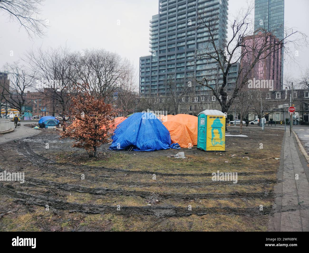 Toronto homeless encampment in a City park across from The Well on ...