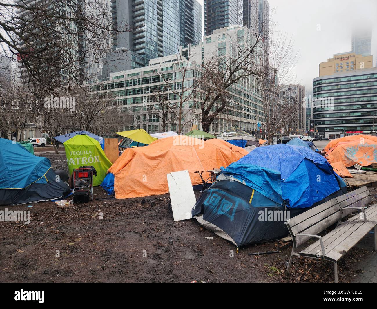 Toronto homeless encampment in a City park across from The Well on ...