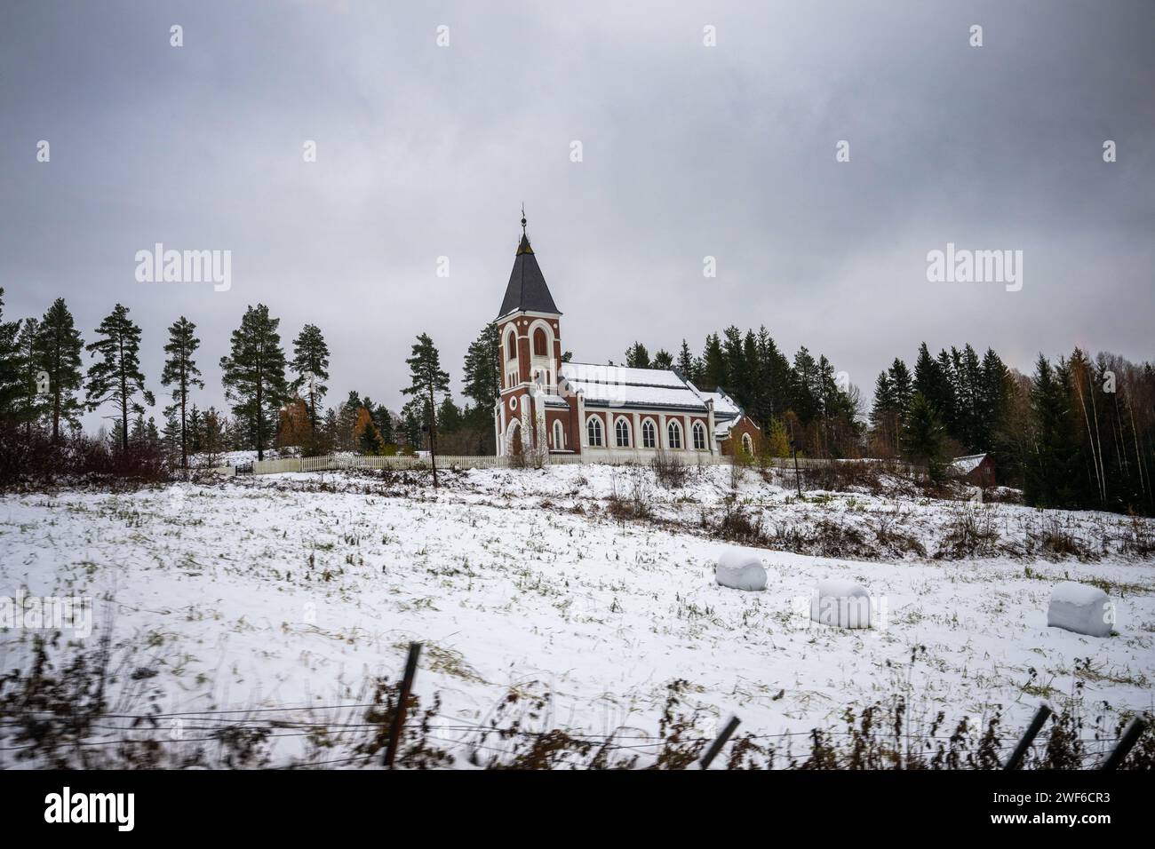 Veme, Norway. 4th Nov, 2023. Panoramic view of a church located along ...